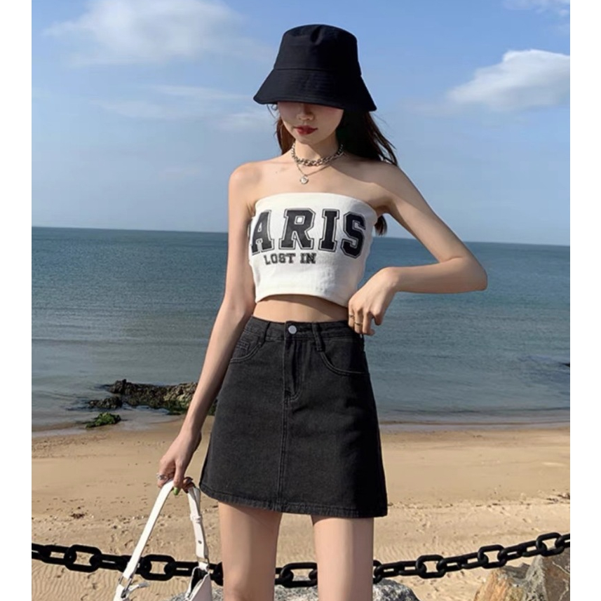 E590 กระโปรงยีนสีดำมีซับในอย่างดีมีกระเป่าด้านกน้า 2 ข้าง | Shopee Thailand