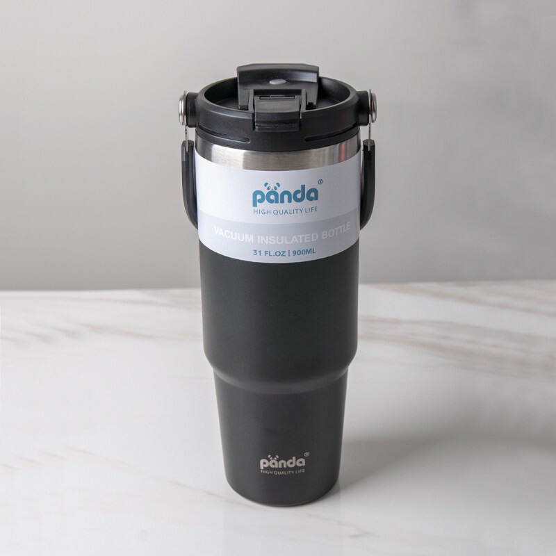 PANDA พร้อมส่ง 900ml แก้วเก็บความเย็น สแตนเลส304 แบบใหม่มีที่จับ หูหิ้ว แก้วสแตนเลส ขวดน้ําเก็บ ...