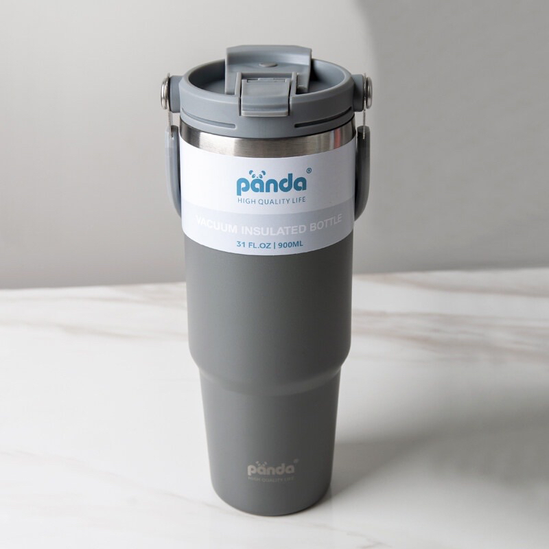 PANDA พร้อมส่ง 900ml แก้วเก็บความเย็น สแตนเลส304 แบบใหม่มีที่จับ หูหิ้ว แก้วสแตนเลส ขวดน้ําเก็บ ...