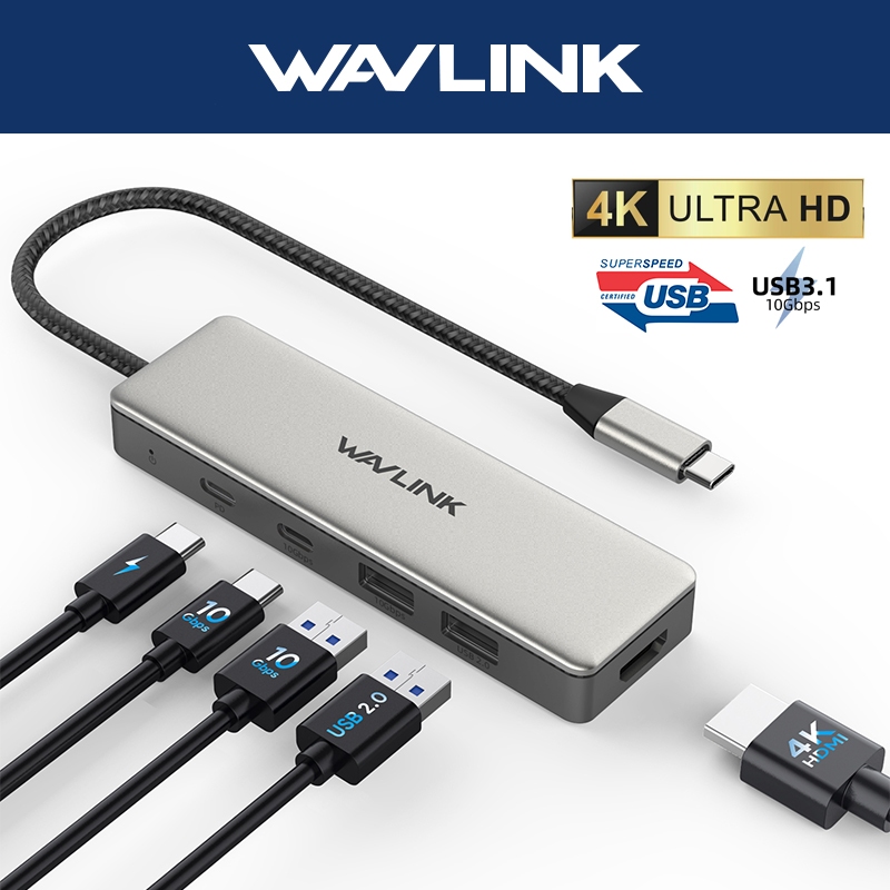 ฮับ USB C ของ WAVLINK 4k@60hz อะแดปเตอร์ HDMI USB HUB Type C พร้อมแหล่ง ...