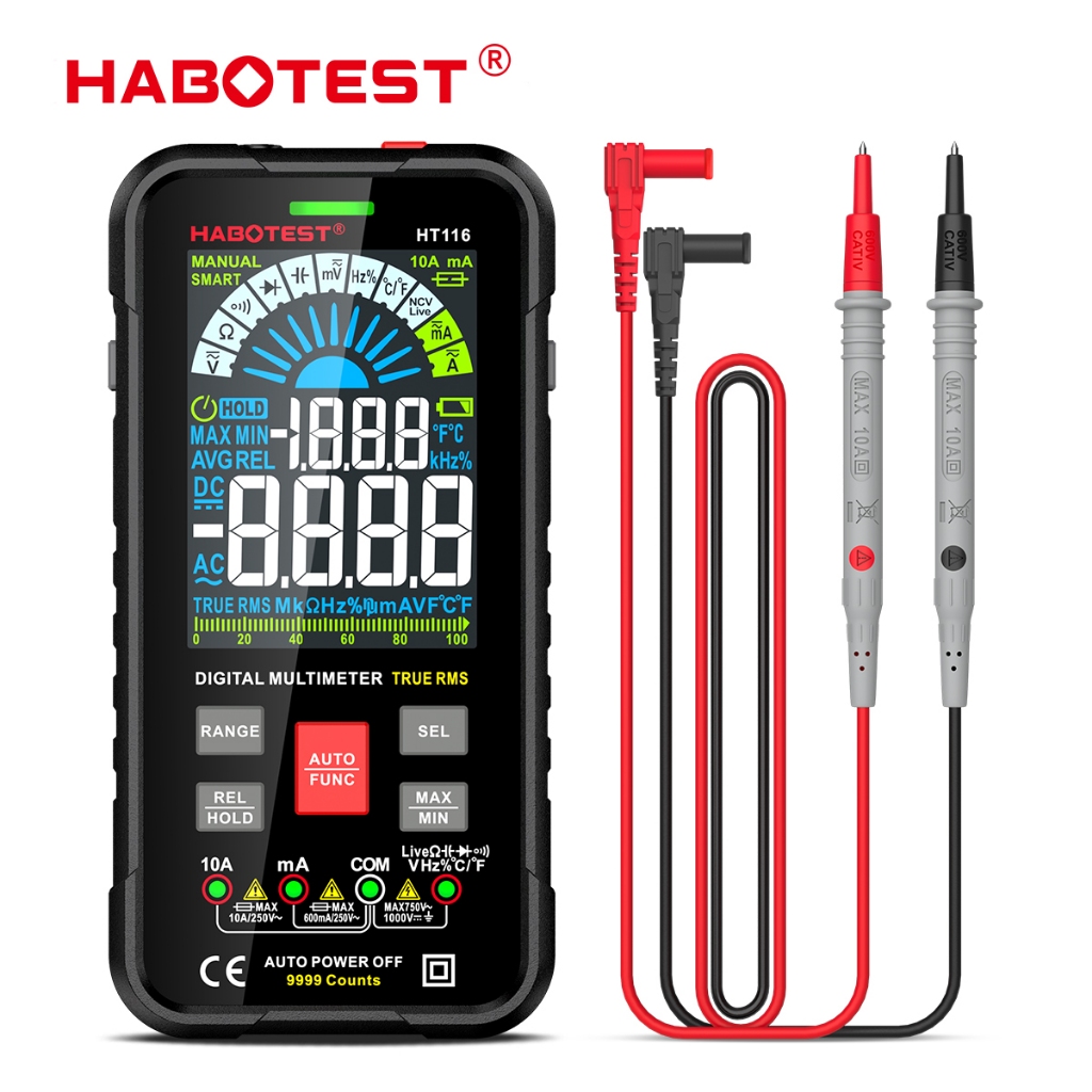 HABOTEST HT116 ดิจิตอลมัลติมิเตอร์แบบสมาร์ท 9999 Count Auto Range 1000V ...