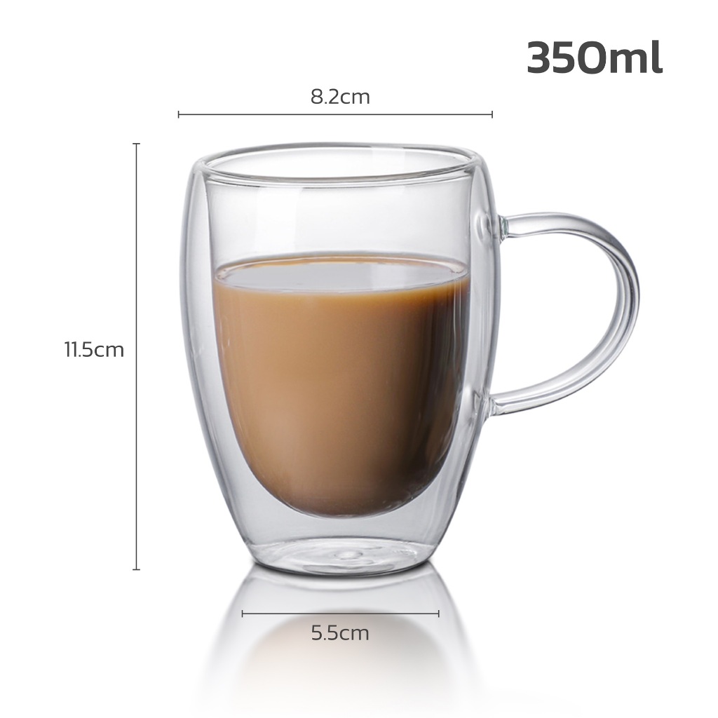 แก้วสองชั้น แก้วกาแฟ Double Wall Glass 5ขนาด 80/150/250/350/450ml ใส่ได้ทั้งน้ำเย็น น้ำร้อน ...