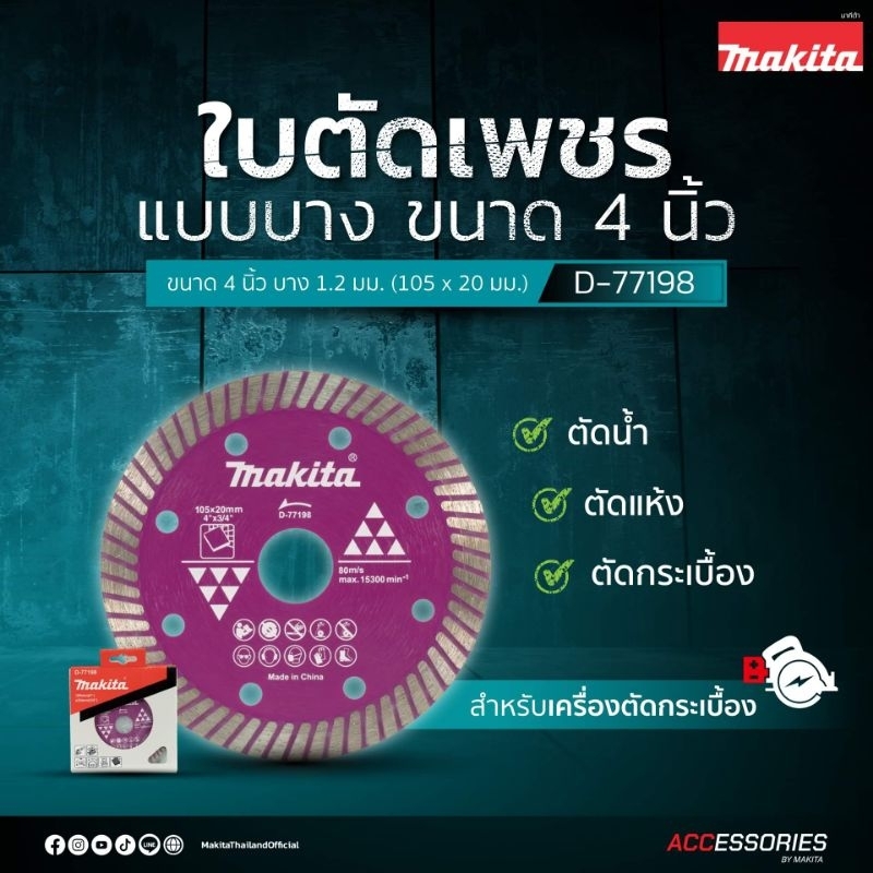 Makita ใบตัดปูน D-77198 ใบตัดแกรนิต ขนาด4นิ้ว รู 20มิล | Shopee Thailand