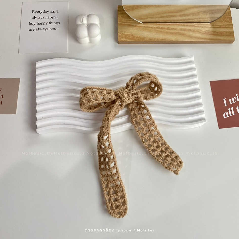 NOTBASIC - (พร้อมส่ง ไม่ต้องรอถัก) โบว์ผูกผม โบว์ผูกผมสไตล์เกาหลี โบว์มัดผม Handmade (โบว์ผูกผม ...