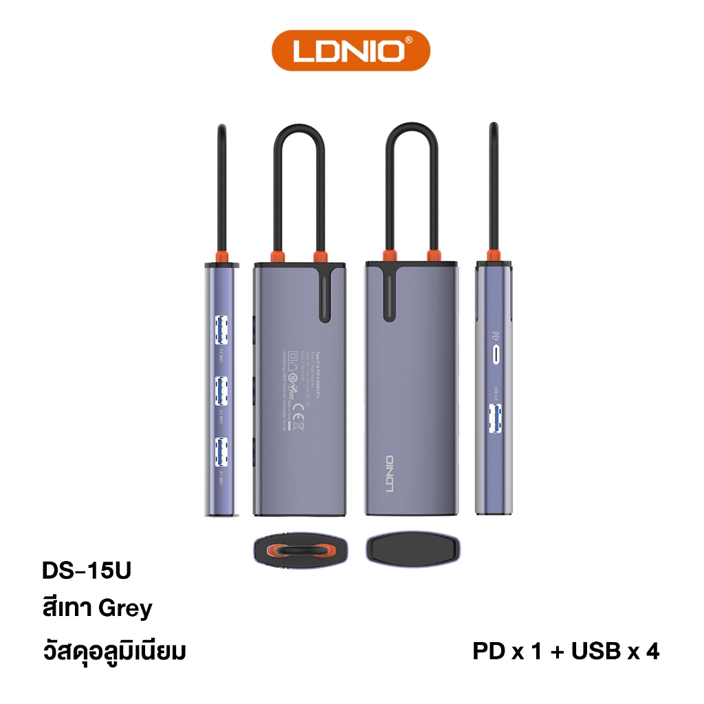 LDNIO 5 in 1 ฮับ ตัวแปลง Port Type-C เป็น PD3.0 100W 4USB3.0 ขนาดพกพา ...