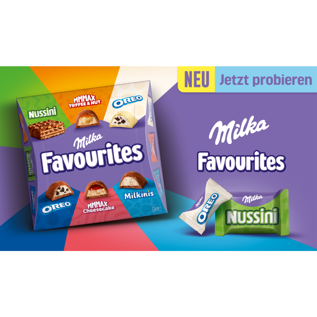 Milka Favourites Box Mini Chocolate 1 กล่อง มี 6 รส 17 ชิ้น น้ำหนัก 158 ...