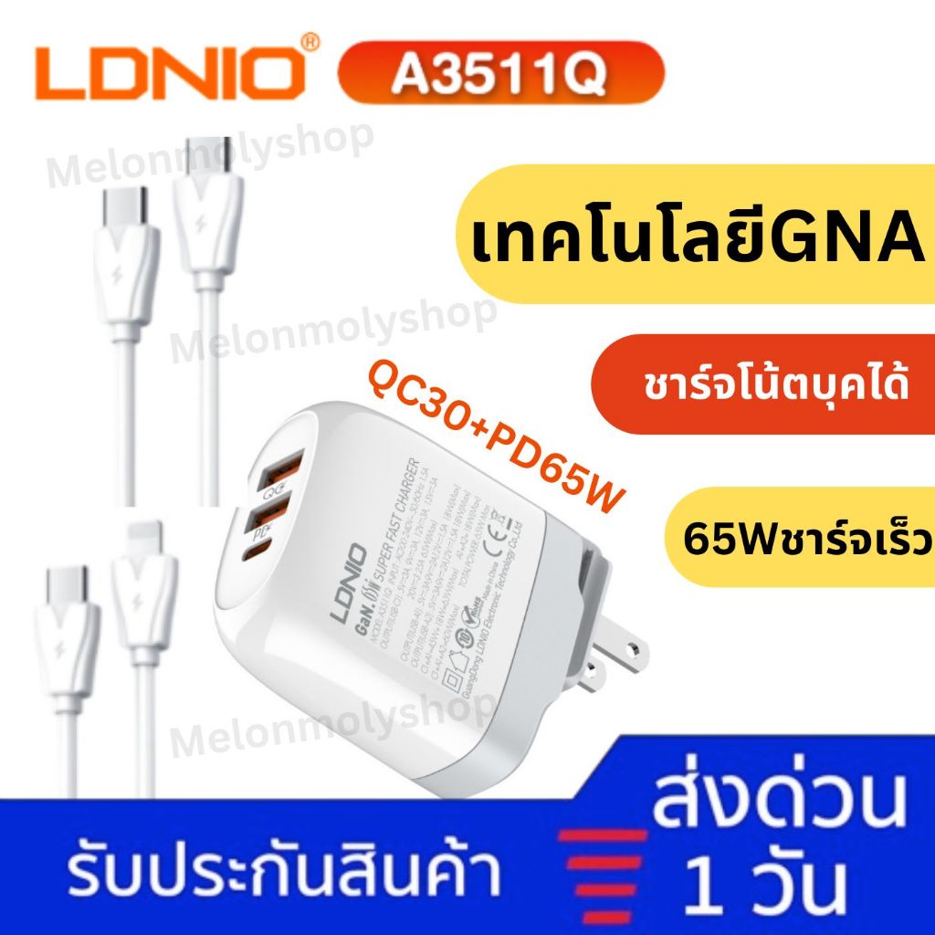 LDNIO A3511Q 65W GaN Fast Charger PD QC3.0 หัวชาร์จสำหรับแมคบุค ...