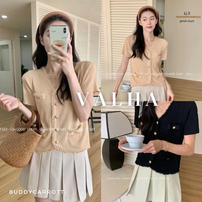 valha พร้อมส่ง เสื้อผ้าไหมพรม กระดุมทอง ป้าย topping | Shopee Thailand