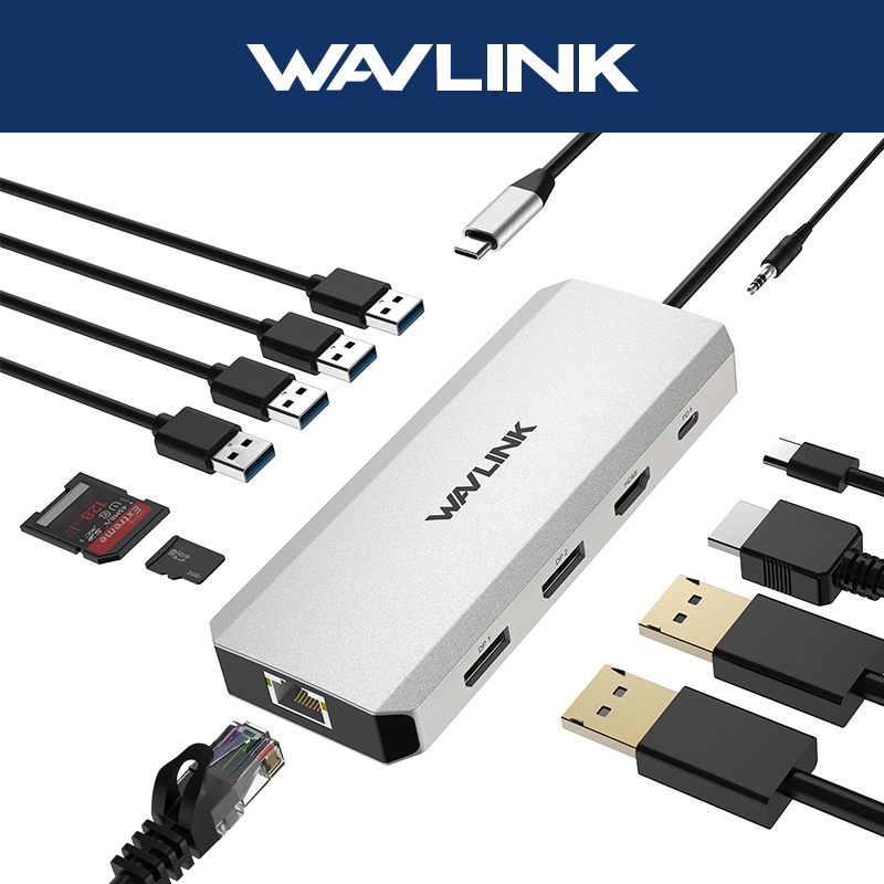 WAVLINK 12 in 1 USB C HUB แล็ปท็อปขยายฐานกับ 4K HDMI คู่ 4K DP 100W PD ...