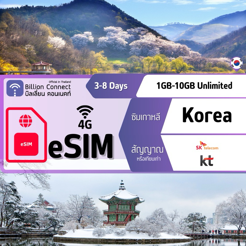 eSIM Korea Sim Card 1-10GB Unlimited สัญญาณ SKT/ KT : ซิมเกาหลี เน็ตไม่อั้น 3-8วัน by ซิมต่าง ...