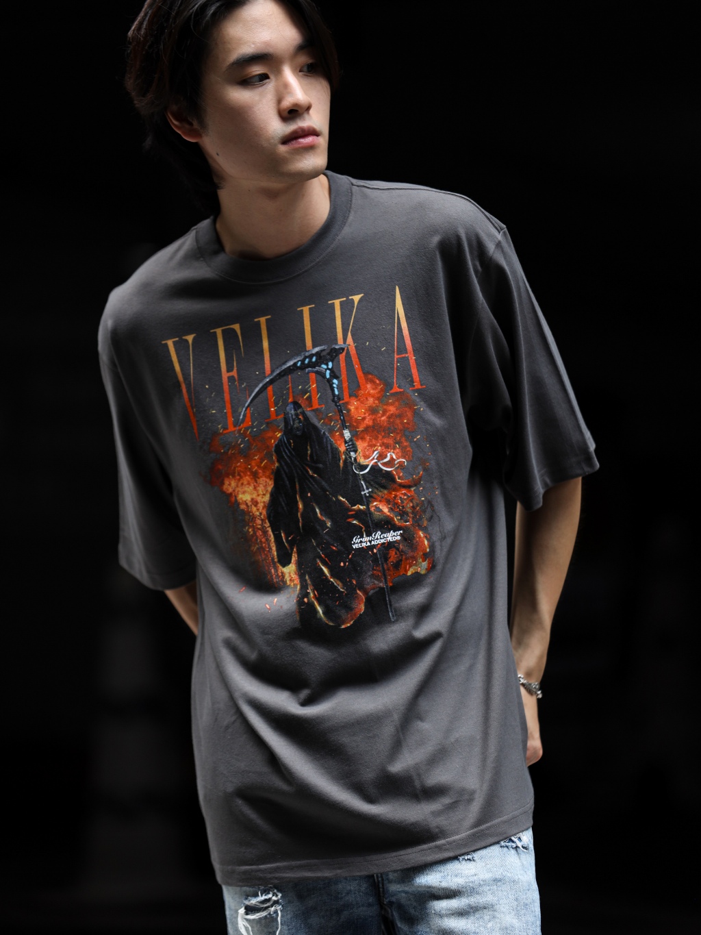 เสื้อ Oversize - "Grim Reaper" [Dark Grey] | Velika | Shopee Thailand