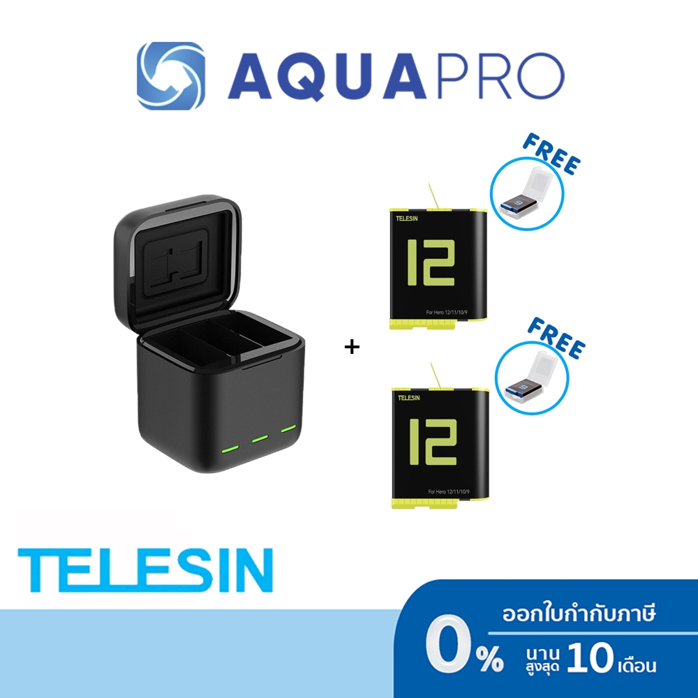 GoPro 12 / 11 / 10 / 9 Telesin Charger Box + Telesin Battery x 2 แท่น ...