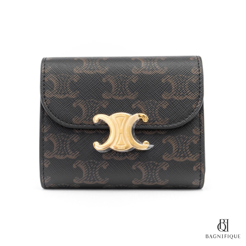 NEW CELINE TRI FOLD WALLET SHORT BROWN TAN TRIOMPHE CANVAS GHW | Shopee ...