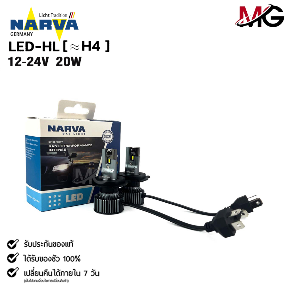 หลอดไฟรถยนต์ฟิลลิป PHILIPS NARVA LED H4 12-24V 20W รหัส LED-HL H4 (รูป ...