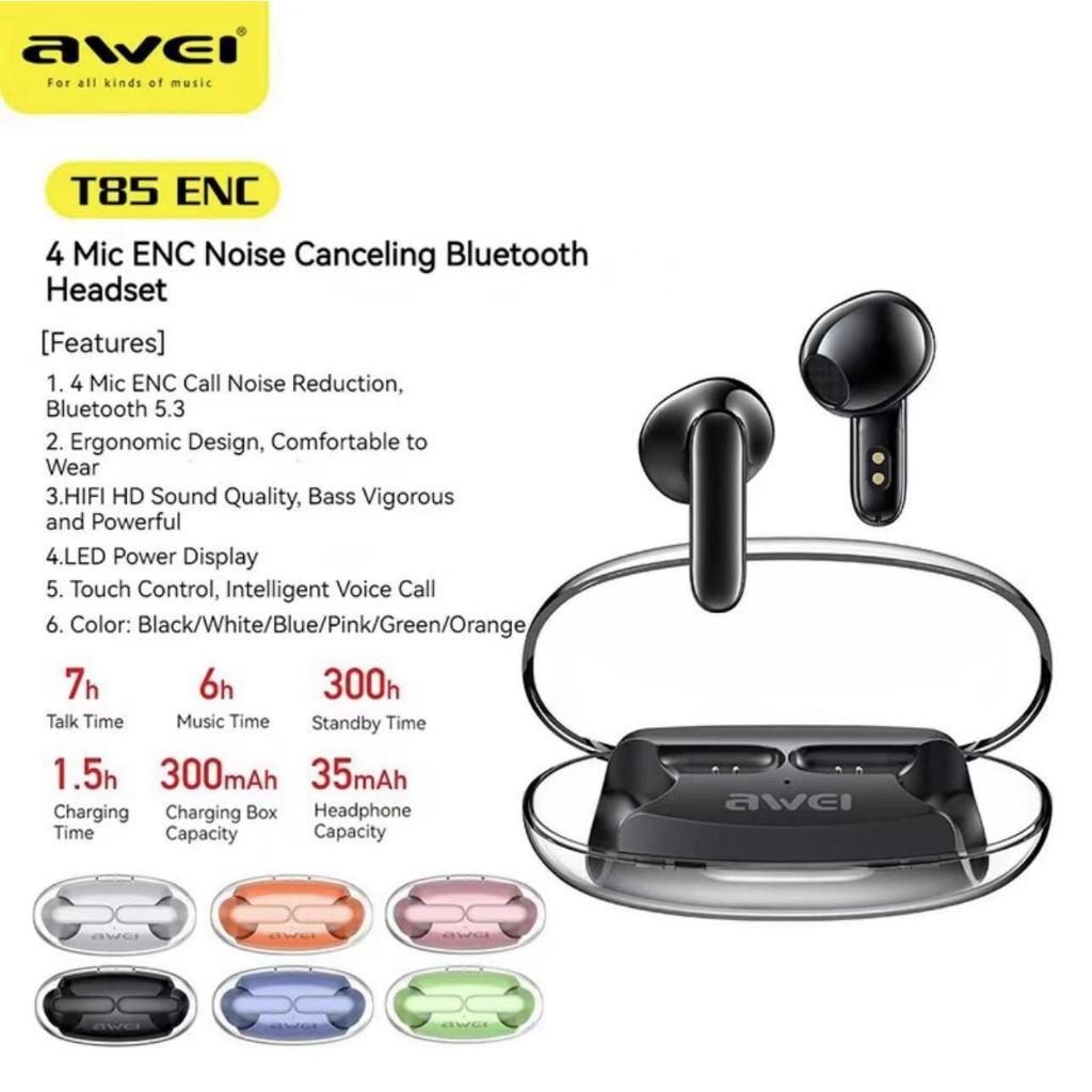 Awei T85 ENC หูฟังอินเอียร์ หูฟัง ไร้สาย TWS Dual Dynamic Driver ...