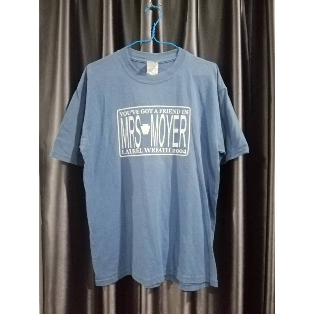 เสื้อยืดวินเทจสีฟ้า คอกลม แขนสั้น ลาย MRS-MOYER รอบอก38ยาว27นิ้ว ...