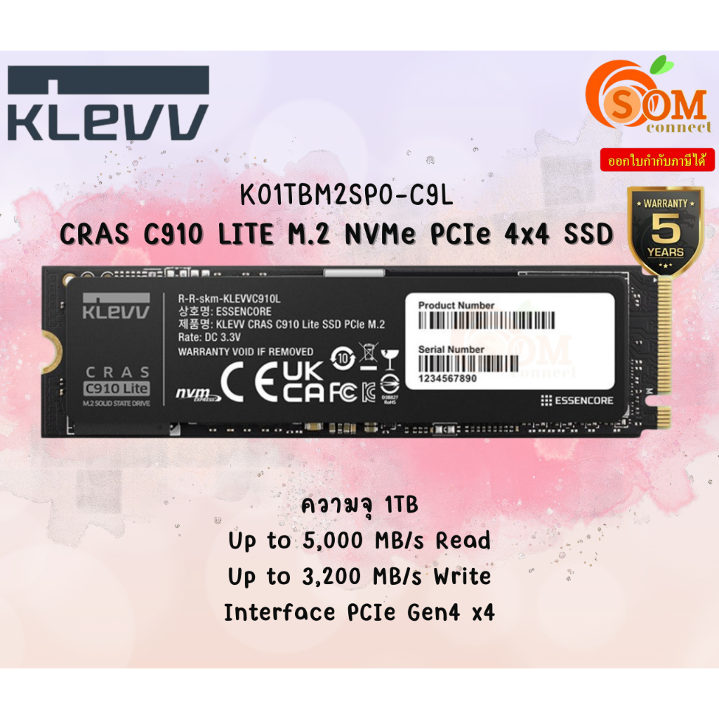 KLEVV 1TB SSD (เอสเอสดี) CRAS C910 LITE M.2 NVMe PCIe 4x4 (K01TBM2SP0 ...