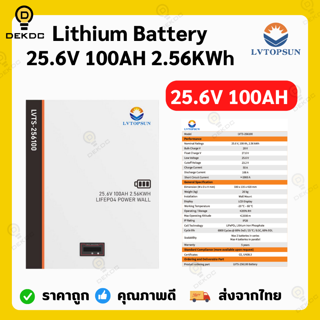 Lithium Battery ขนาด 25.6V 100Ah ยี่ห้อ LV Topsun แบตเตอรี่ลิเธียม แบตเตอรี่สำหรับโซล่าเซลล์ ...