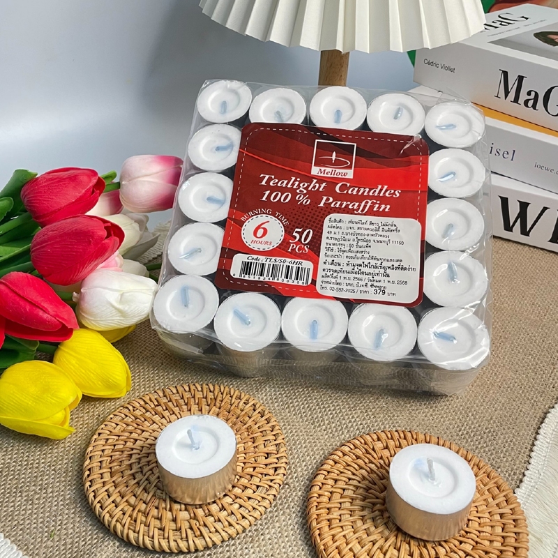 เทียนทีไลท์ ไม่มีกลิ่น (Sterin Tealight) 50 ชิ้น/ แพ็ค: 6ชม. | Shopee ...