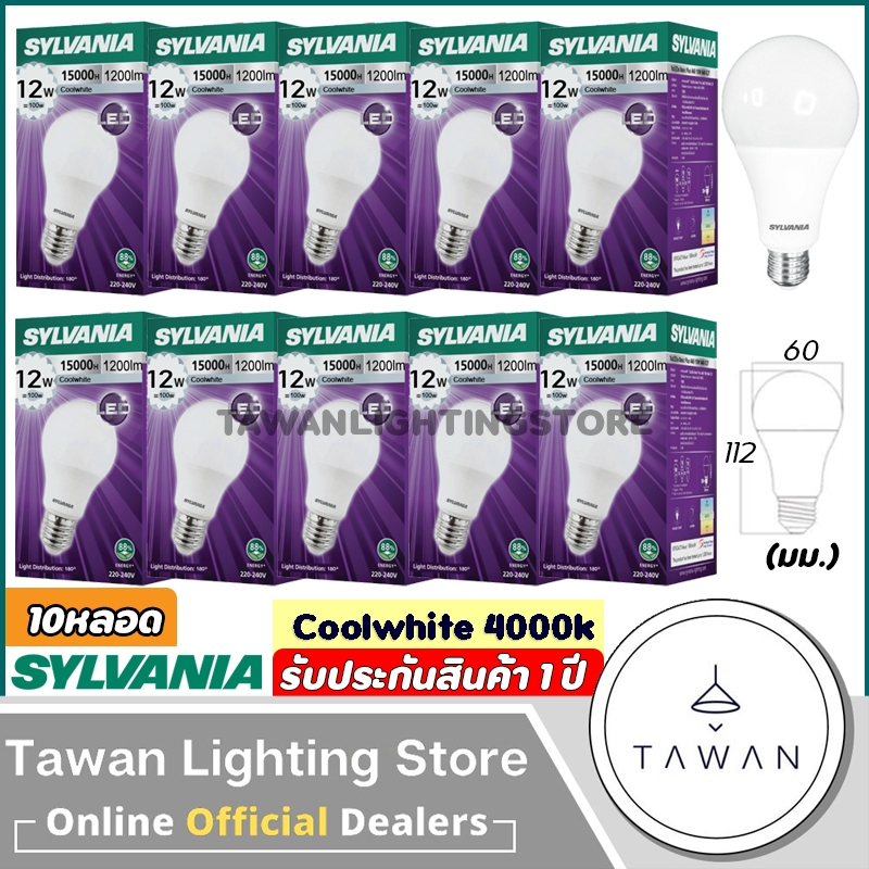 [10หลอด] Sylvania หลอดไฟ 12วัตต์ แสงนวล คูลไวท์ Led Bulb 12W Coolwhite ...