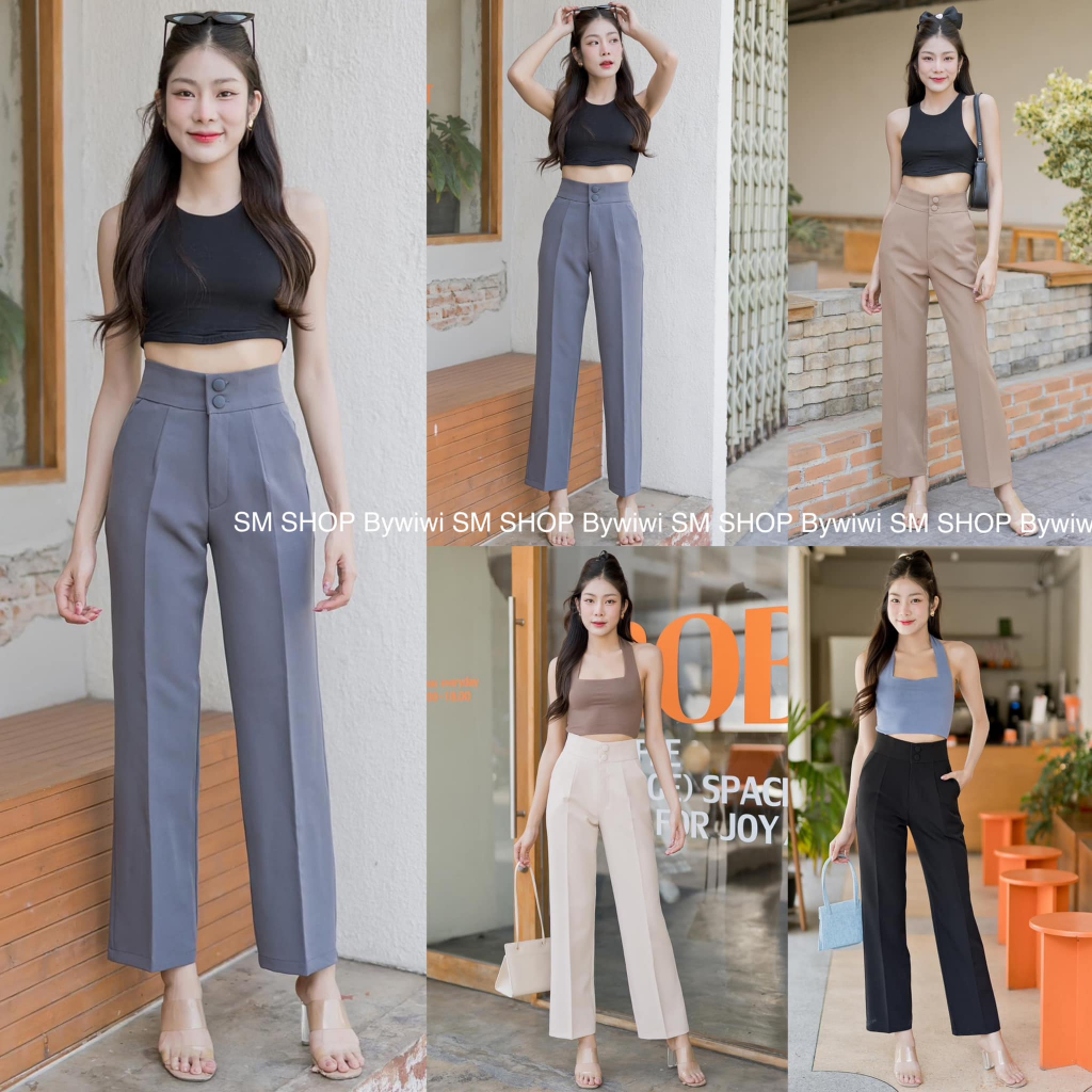 🌈รุ่น D3🌈 กางเกงขากระบอกเอวสูง กระดุมคู่ ผ้าไอวี่ ผ้าเปเป้ พร้อมส่ง S-2XL มีเก็บปลายทาง📨 ...