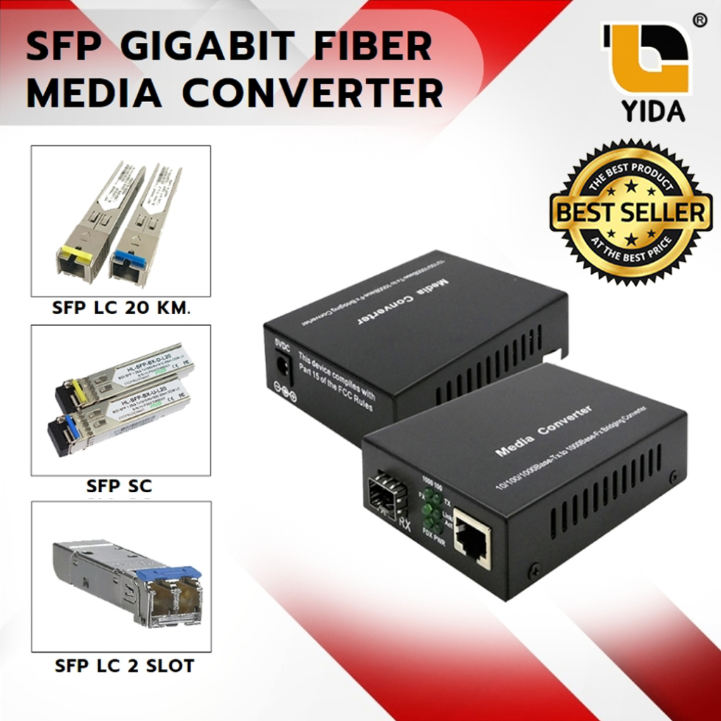 SFP Media Converter gigabit ตัวแปลงสายไฟเบอร์เป็นแลน โมดูล sfp LC ...