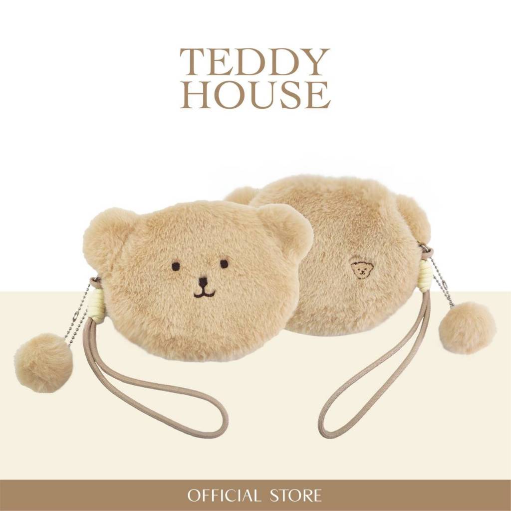 Teddy House New in Fluffy Pouch with Hand Strap กระเป๋าหน้าหมีผ้าขน ...