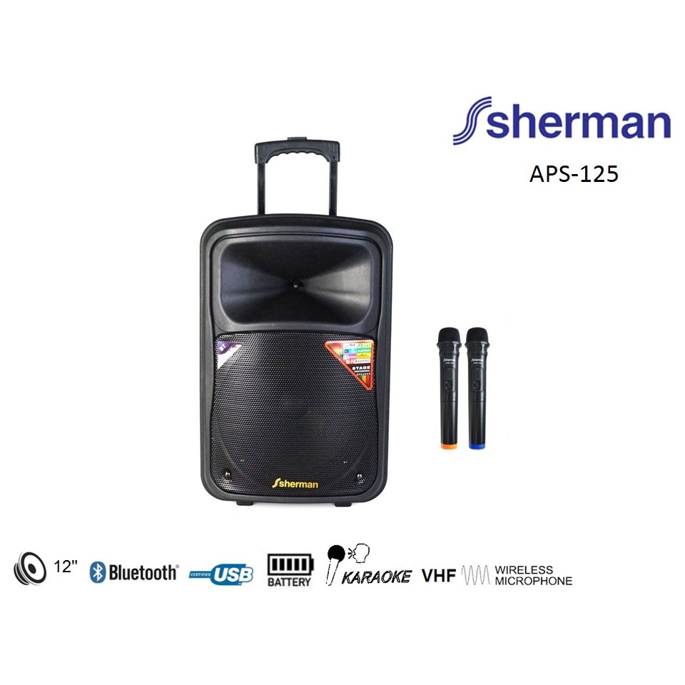 sherman APS-125 ลำโพงล้อลาก 12 นิ้ว ภาคขยายในตัว 70 วัตต์ รองรับการใช้งานผ่านฟังก์ Bluetooth ...