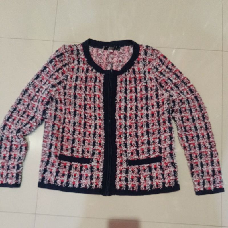 เสื้อแจ็คเก็ต ซิปหน้า คอกลม แขนยาว g2000 size 36 ผ้าทอสีกรมท่า ขาว แดง ...