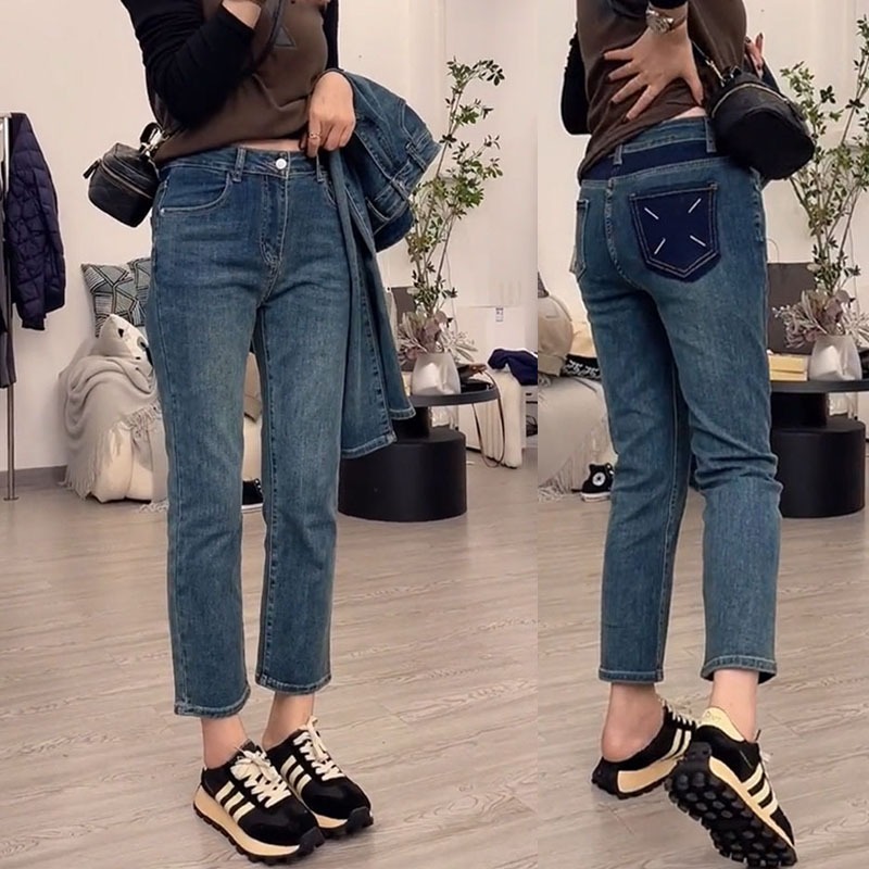 GHAOHES กางเกงยีนส์สาวอวบ ผ้ายีนส์ S-5XL เอวสูง กระบอกตรง ทรงบอย กางเกงยีนส์ผู้หญิง วินเทจ ...