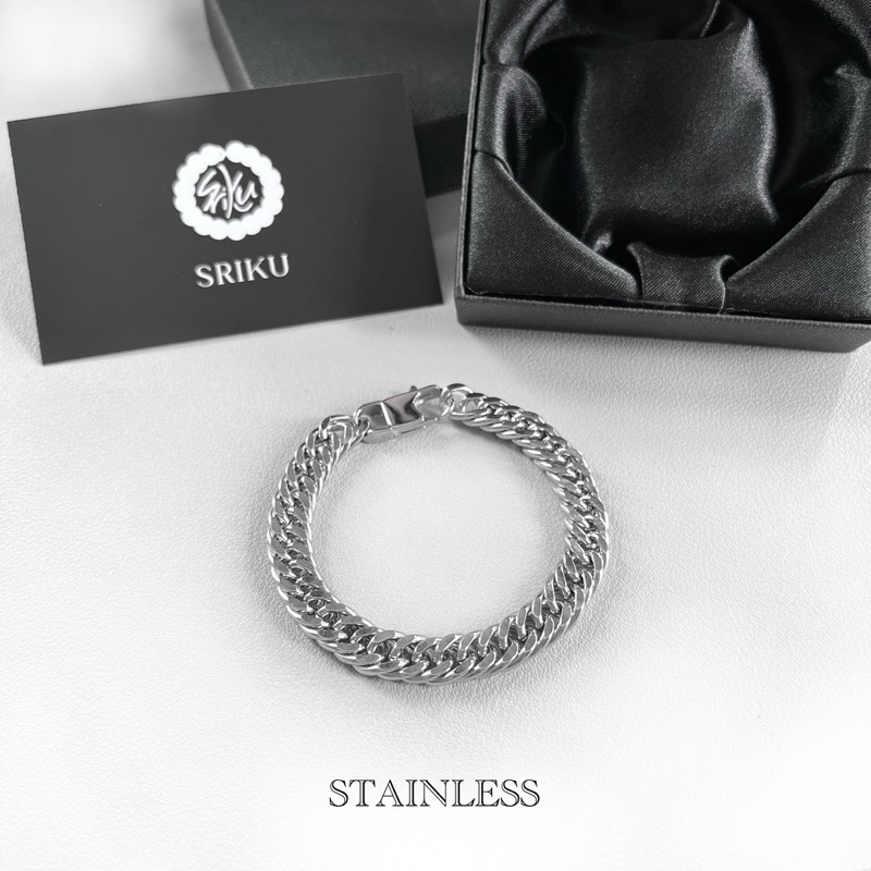 [SRIKU] สร้อยข้อมือสแตนเลสแท้ 8mm ไม่ลอกดำ กำไลข้อมือ ของขวัญให้แฟน | Shopee Thailand