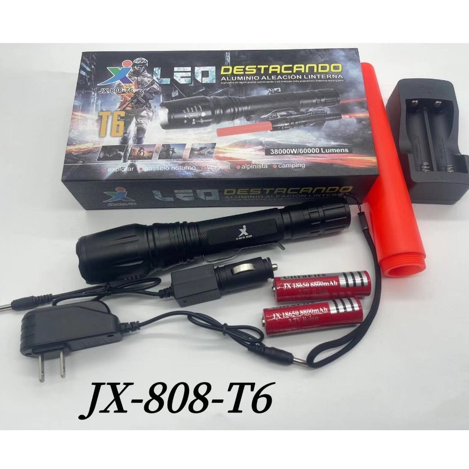 รุ่น XML T6 38000Wไฟฉายแรงสูง ไฟฉาย LED ไฟฉายซูม5โหมด สว่าง แข็งแรง ทนทาน ชาร์จไฟ JX-808 ...