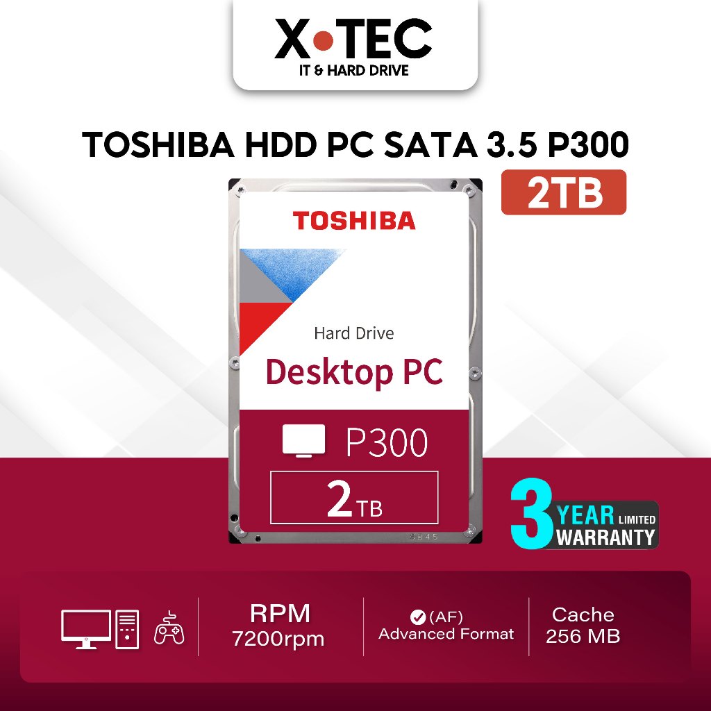 Toshiba PC HDD (2TB) TSB INT 3.5"(P300) 7200rpm 256MB SATA Desktop Internal Harddisk TSB ...