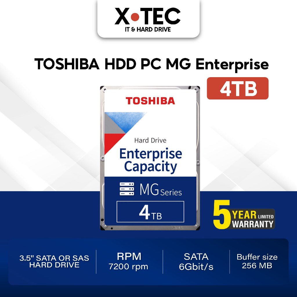 Toshiba Internal HDD (4TB) Enterprise Capacity Hard Drive – MG Series 3.5" MG 7200rpm 256MB SATA ...