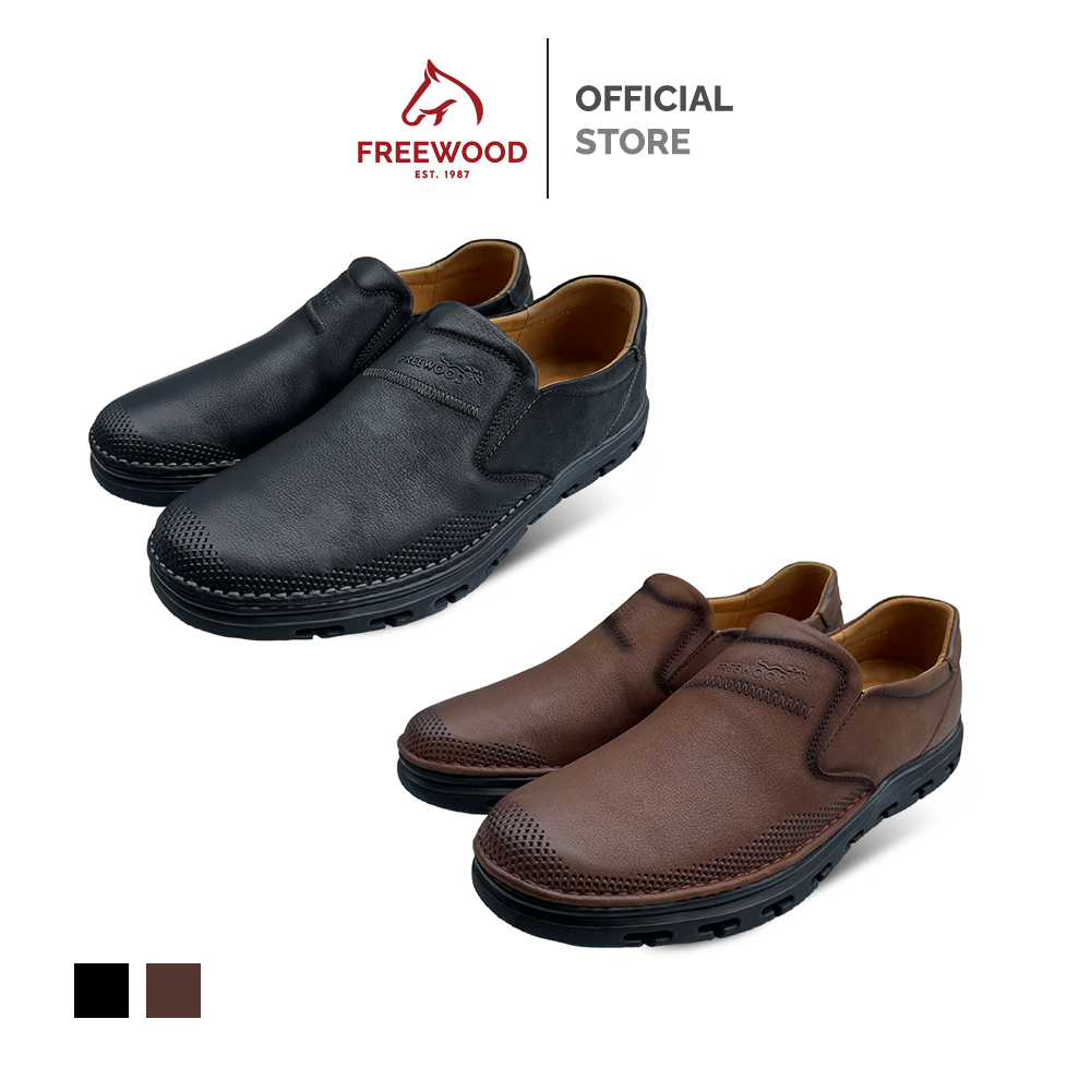 FREEWOOD CASUAL SHOES รองเท้าลำลองผู้ชาย หนังแท้ รุ่น 84-957 สีดำ / สี ...