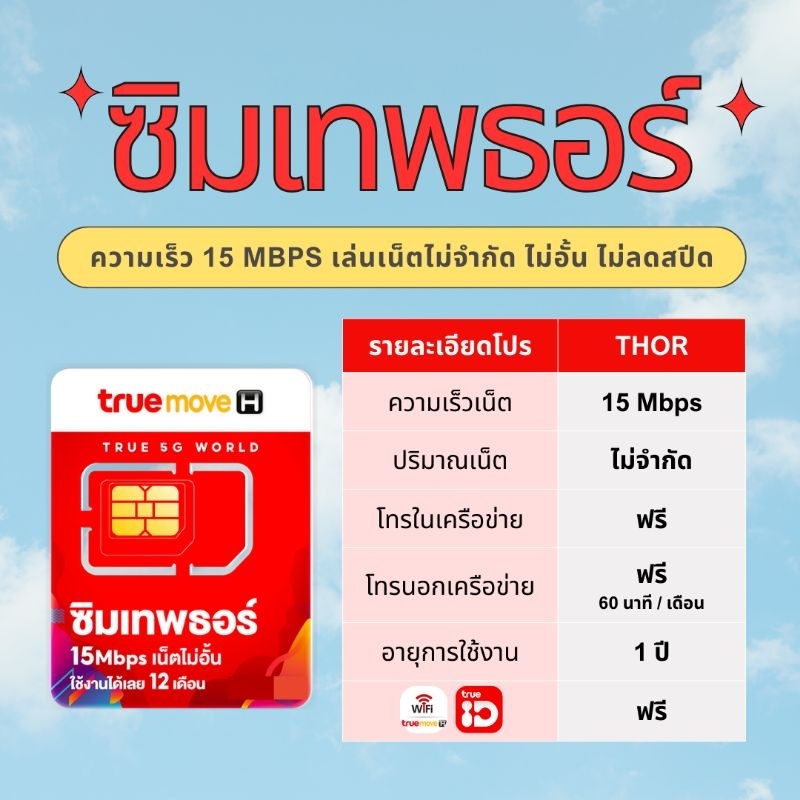 TRUE ซิมเทพธอร์ 15 Mbps #ทุกวันอังคารรับส่วนลด 20% | Shopee Thailand