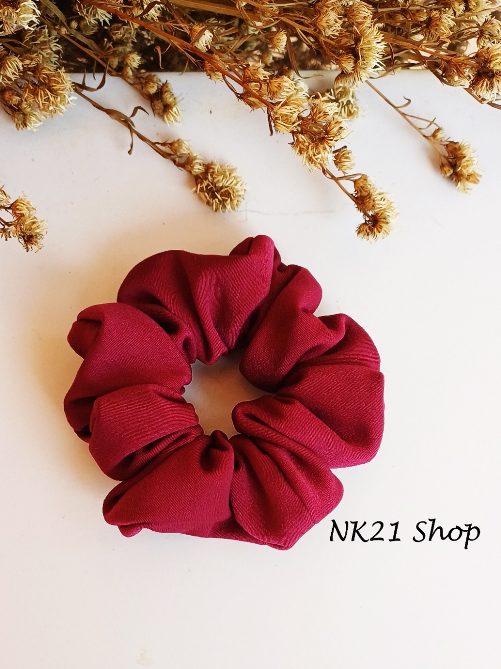 NK21 โดนัทรัดผม หนังยางรัดผม สีเเดงเลือดหมู Red wine Scrunchies ...