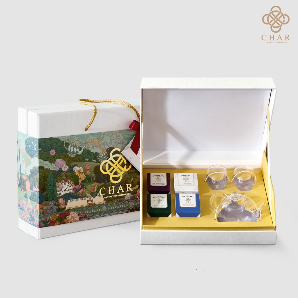 CHAR Premium Box Set C (ชุดชาดอกไม้ x4) + กาน้ำชา/ แก้วสองชั้น | ชุด ...