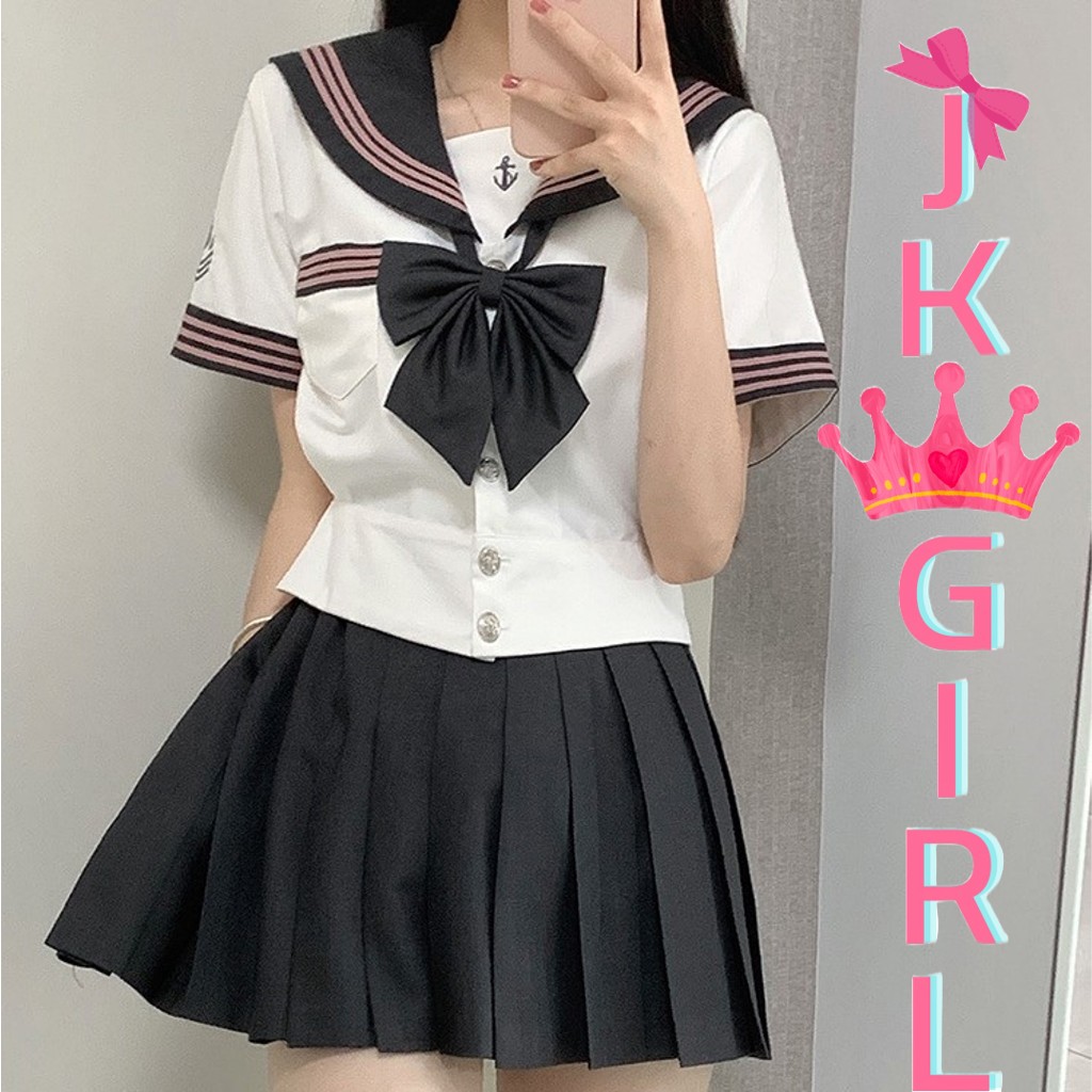 JK GIRLชุดกะลาสีญี่ปุ่น JKชุดคอสเพลย์นักเรียน กระโปรงสั้นสีดำ JK-005 | Shopee Thailand