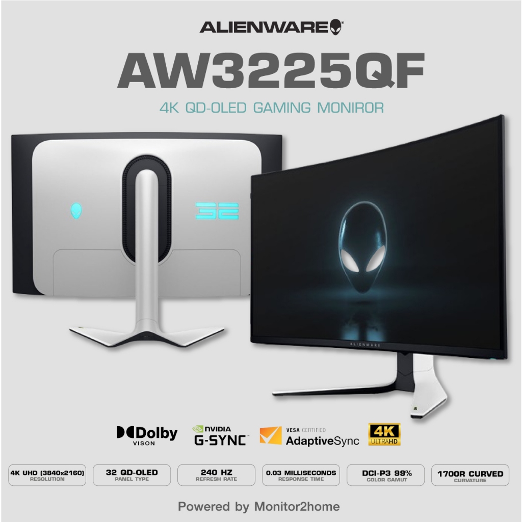 Alienware AW3225QF 32" 4K QD-OLED Gaming Monitor 1700R Curved, 0.03ms, 240Hz, Dolby Vision ...