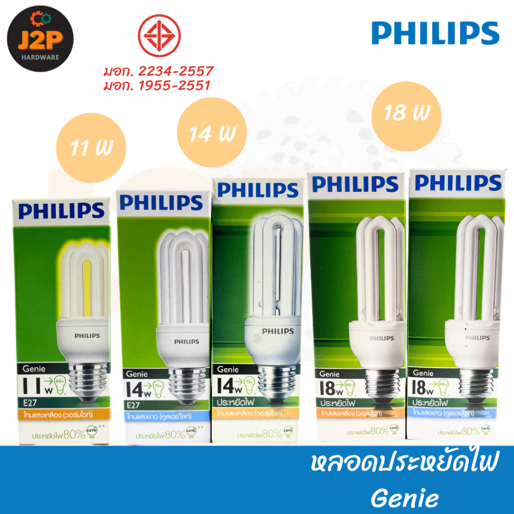 PHILIPS หลอดประหยัดไฟ หลอดตะเกียบ หลอดไฟแบบเกลียว GENIE E27 11W 14W 18W J2P | Shopee Thailand