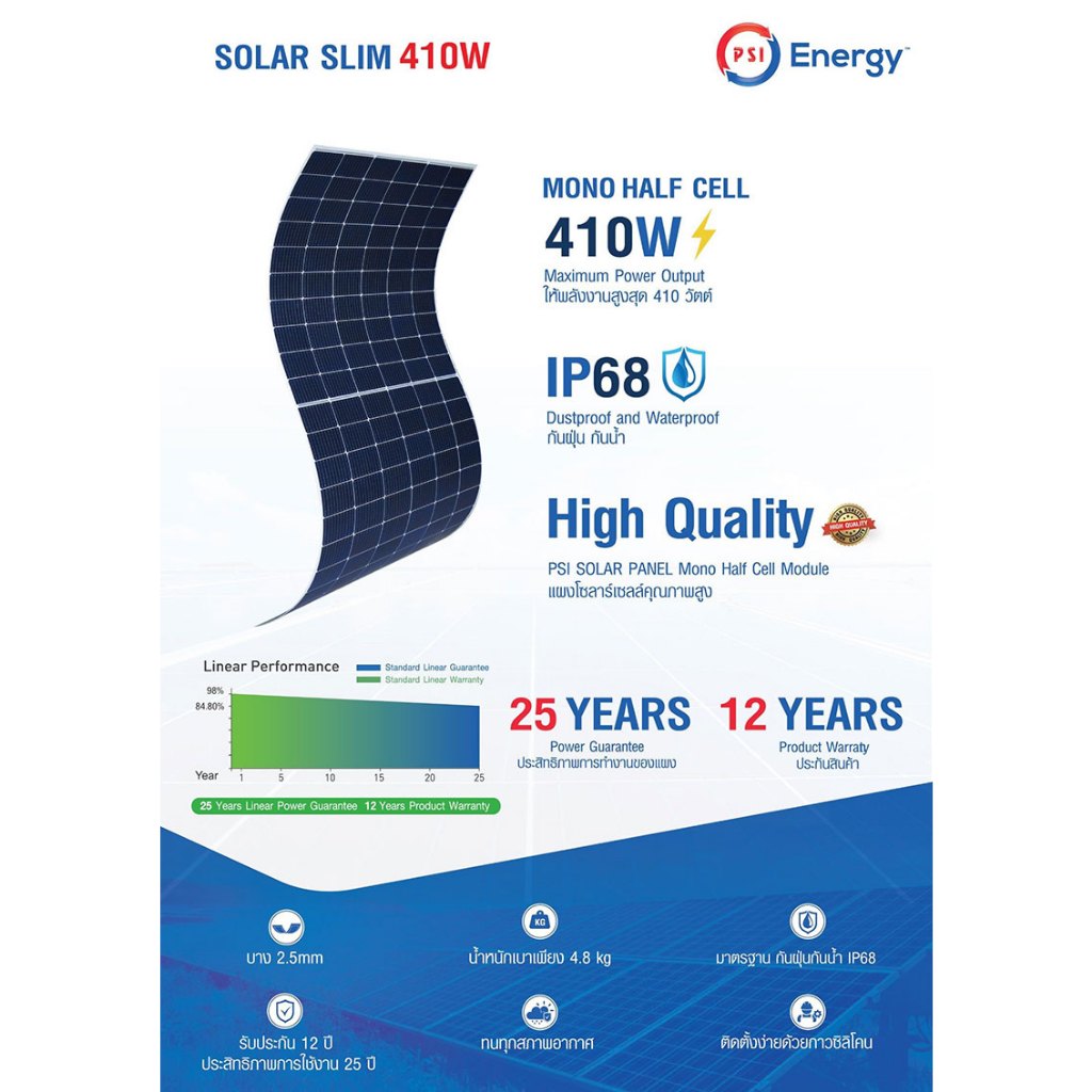 PSI Energy Solar Slim Mono Half Cell แผงโซล่าเซลล์ 410W 10KW 24แผง ...