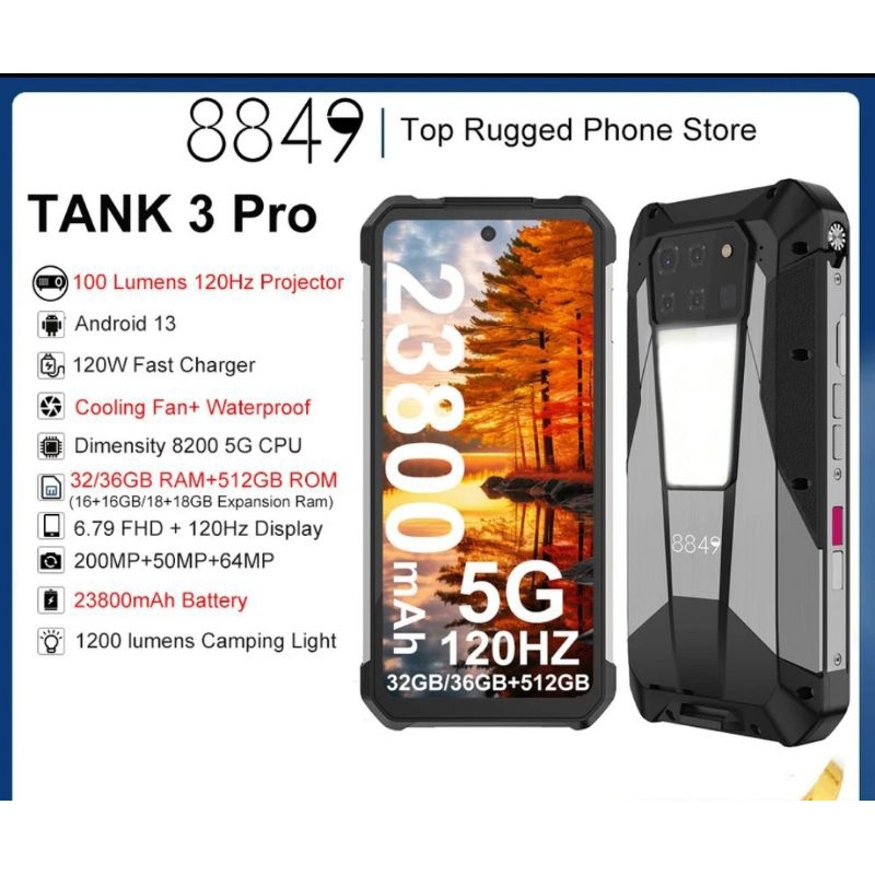 Unihertz tank3 pro 5G แรม 32 รอม 512 GB แบตเตอรี่ 23800 MAh 120 W หน้า ...