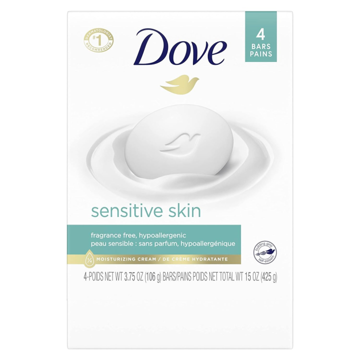 Dove Beauty Bar Sensitive Skin 106g. x 4 Bars โดฟ บิวตี้บาร์ เซนซิทีฟ สกิน สบู่ก้อน แพ็ค4ก้อน ...