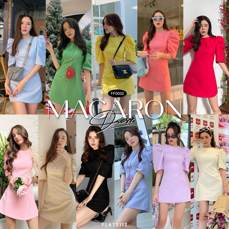 FLAT2112 FF0032 : MACARON DRESS เดรสออกงาน แขนตุ๊กตา ชุดทำงาน | Shopee ...