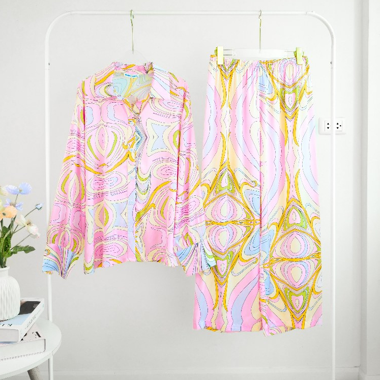 ชุดนอน Muslin pajamas Silk Satin รุ่น Butter Lilac (N3071 L3071 T3071 ...