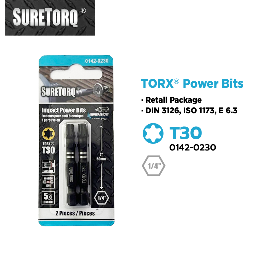 SURETORQ ดอกไขควงลม รุ่น IMPAC ดอกไขควงหัวท็อกซ์ (Torx) สีดำ แพ็ค 2 ตัวชุด จับแกนหกเหลี่ยม ขนาด ...