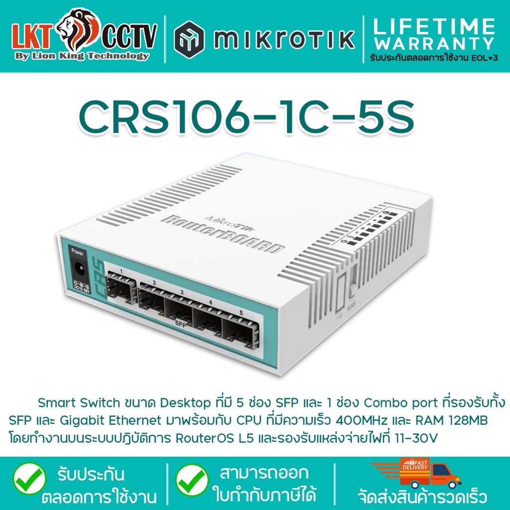 Mikrotik Cloud Router Switch (CRS106-1C-5S) สามารถออกใบกำกับภาษีได้ ของแท้รับประกันตลอดการใช้งาน ...