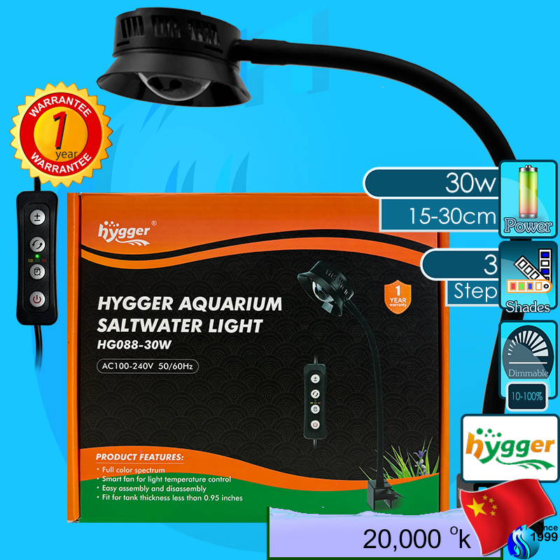 Hygger Saltwater LED 30w with timer โคมไฟหนีบตู้ปลาทะเล HG-088 lamp ...