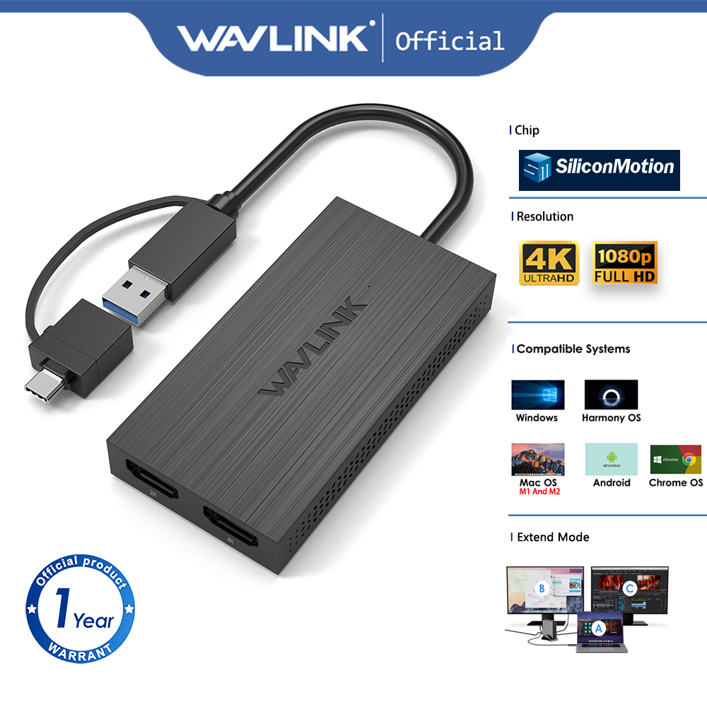 Wavlink UG7602HC USB3.0/USB-C ไปยังจอภาพ HDMI Dual 2K/4K 60Hz | Shopee Thailand